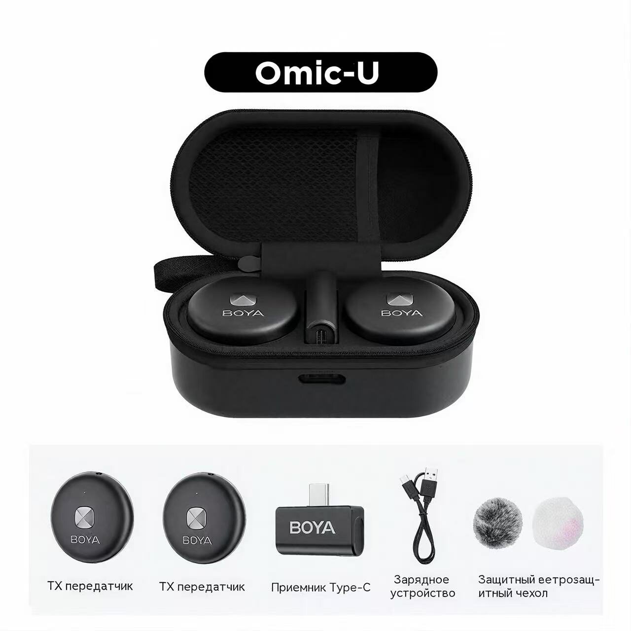 Микрофон накладной BOYA Omic беспроводной, мини, для стрима/видео, 1 на 2（USB Type‑C Чёрный）