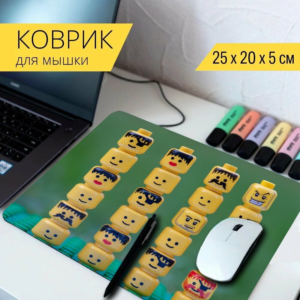 Коврик для мыши с принтом "Конструктор лего, цифры, головы" 25x20см.