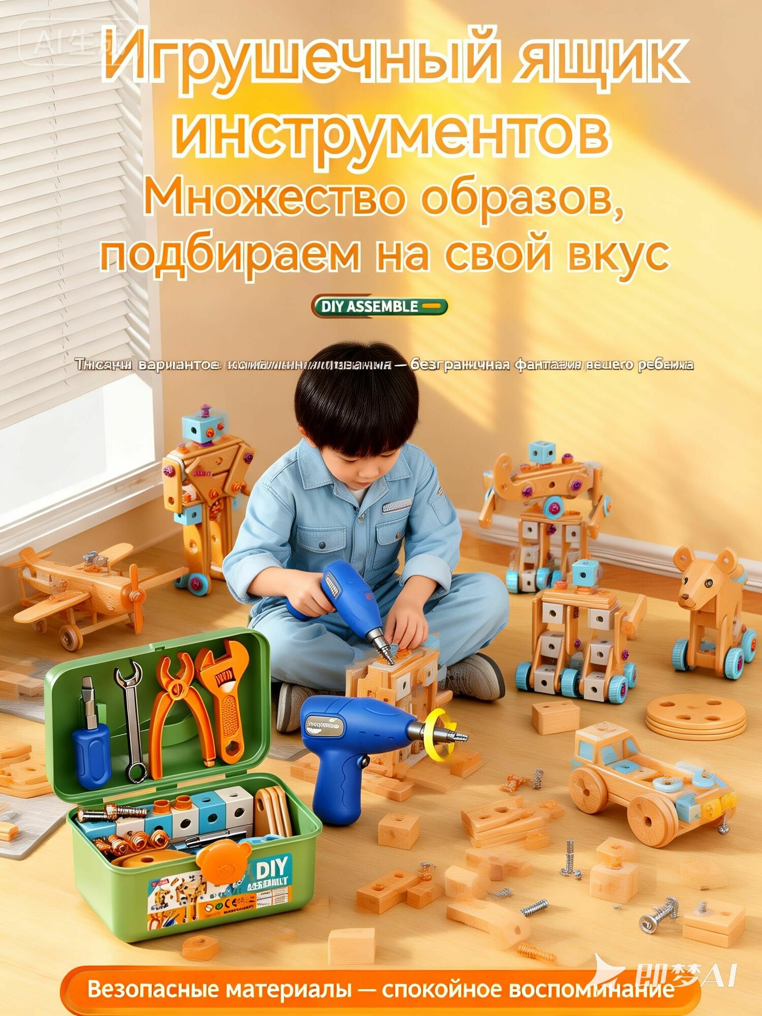 Набор для сборки DIY робота с инструментами Пластиковый конструктор, развивающая игрушка для детей от 3 лет