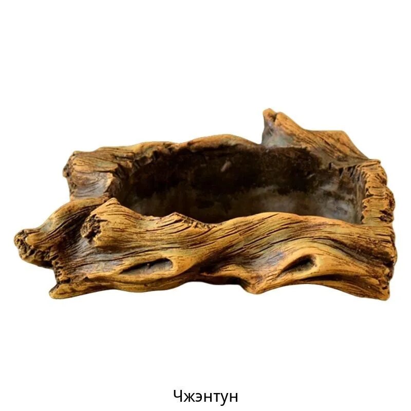 Вазон цементный светло-бежевый, дизайн под дерево, для дома и подоконника