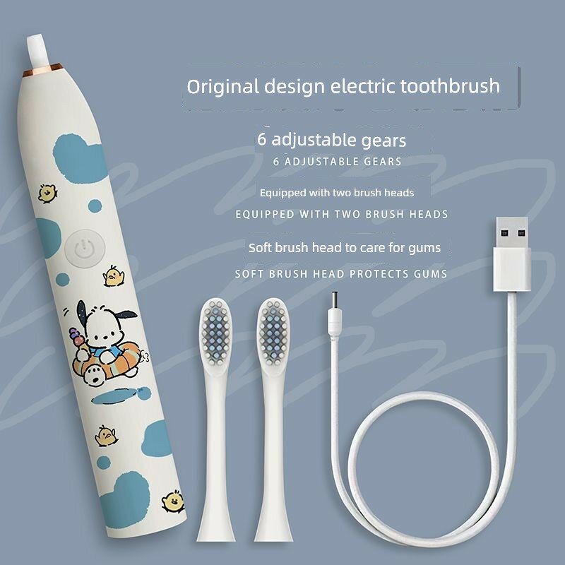 Почакко Ультразвуковая Электрическая Зубная Щетка с USB-Зарядкой, 2 Щетинки, Водонепроницаемая, Отбеливающая, Унисекс