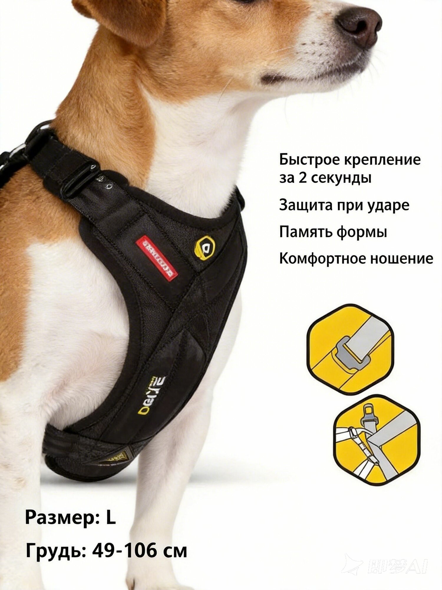 Ezydog Поводок для собак в машину Быстрое крепление за 2 секунды, память формы, защита при ударе