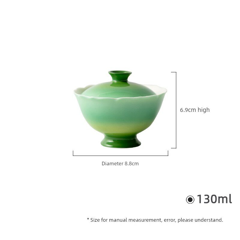 Коллекция Циньчунь: градиент изумрудно-зеленый керамический чайник с высокой ножкой и цветочным узором для гонфу чая