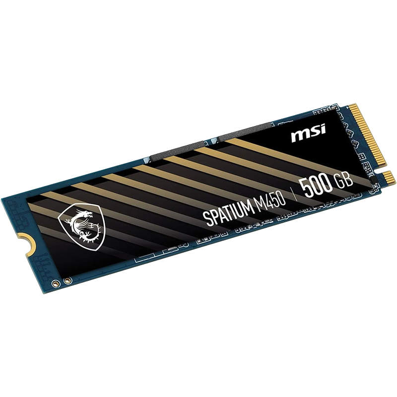 Твердотельный накопитель MSI SSD SPATIUM M450 V1 S78-440K380-P83, 500GB, M.2(22x80mm), NVMe, PCIe 4.0 x4, 3D TLC, R/W 3000/2000, IOPs 370 000/580 000, TBW 150, DWPD 0.16, гарантия 5 ЛЕТ