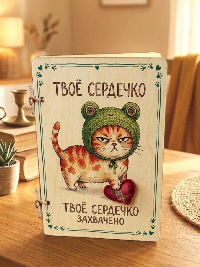 Деревянная открытка "Твоё сердечко. твоё сердечко захвачено"