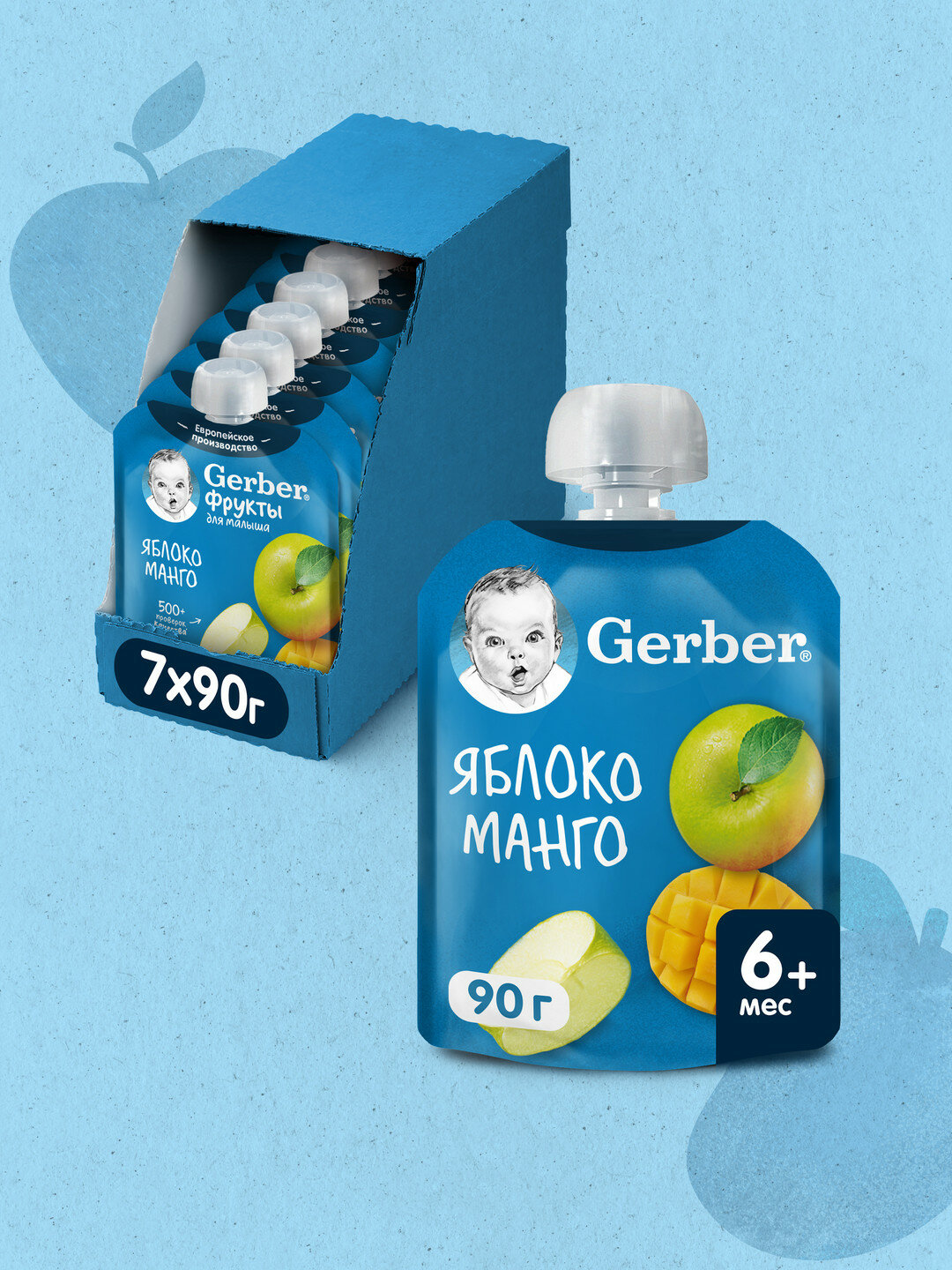 Детское фруктовое пюре Gerber Яблоко Манго с 6 мес 90г 7 шт.