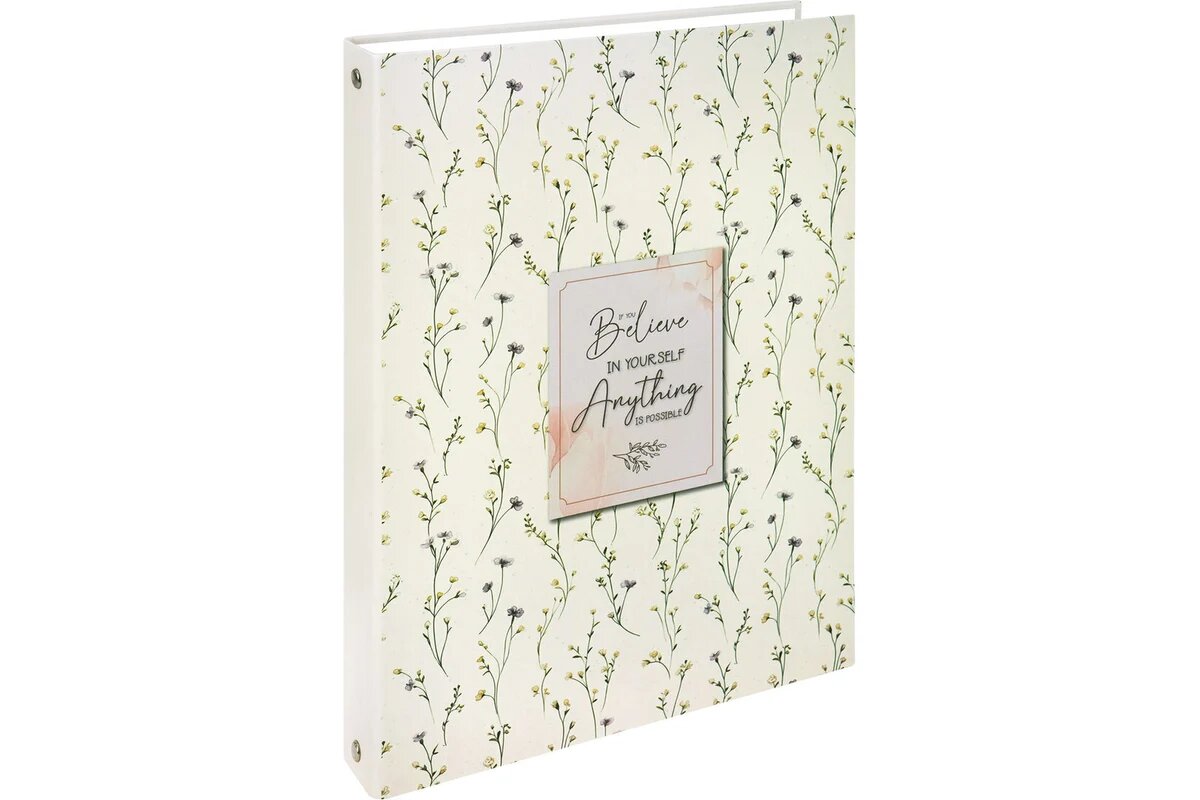 Тетрадь на кольцах BRAUBERG Цветы А4 100 листов, твердая картонная обложка, клетка, бежевый цвет.