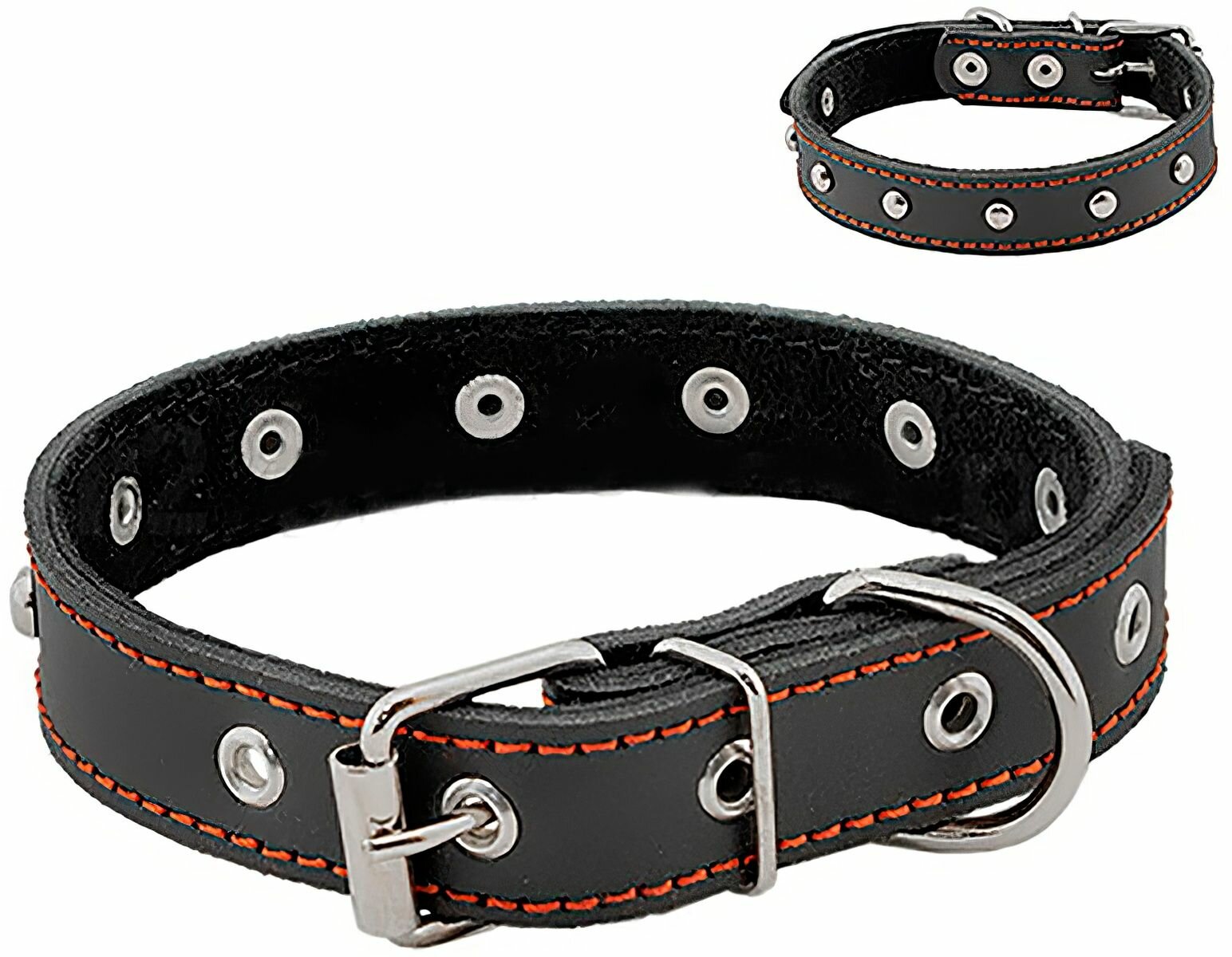 HOMEPET ошейник для собак кожаный с украшениями простроченный 28-38 см, Черный