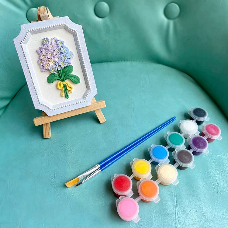 Набор для рисования DIY: пустая рамка с дизайном гортензия, 12 цветов, кисти, палитра и подставка (1 шт.)