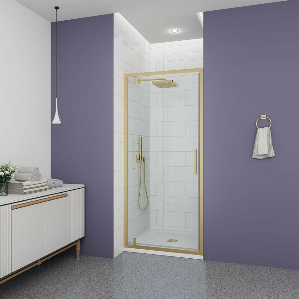 Душевая дверь Veconi Ottimo P30 G, 800x1900, золото брашинг, стекло прозрачное
