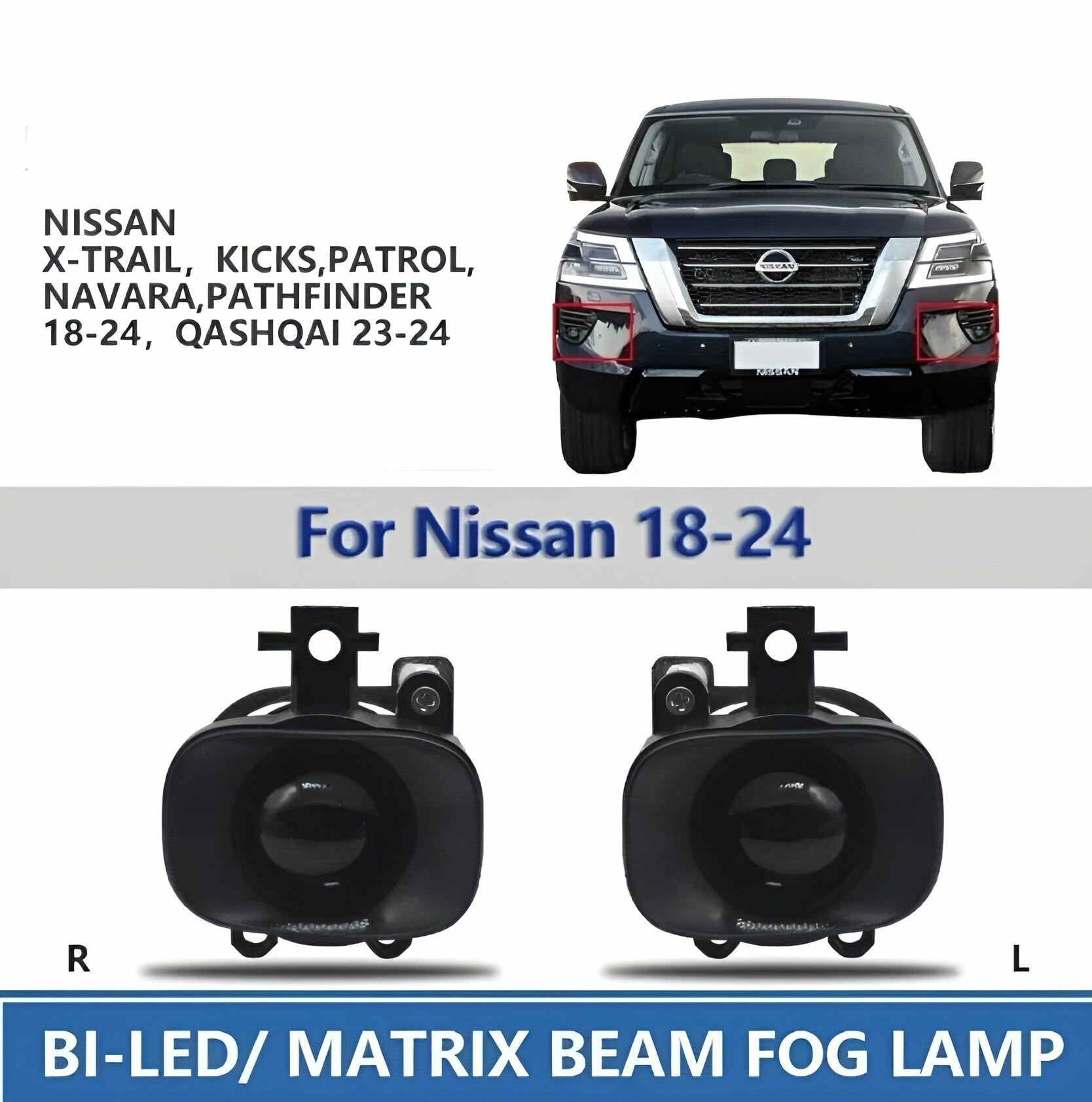 Противотуманные фары BI-LED Nissan X-Trail Kiks Patrol Navara Pathfinder (18-24) Qashqai (23-24)