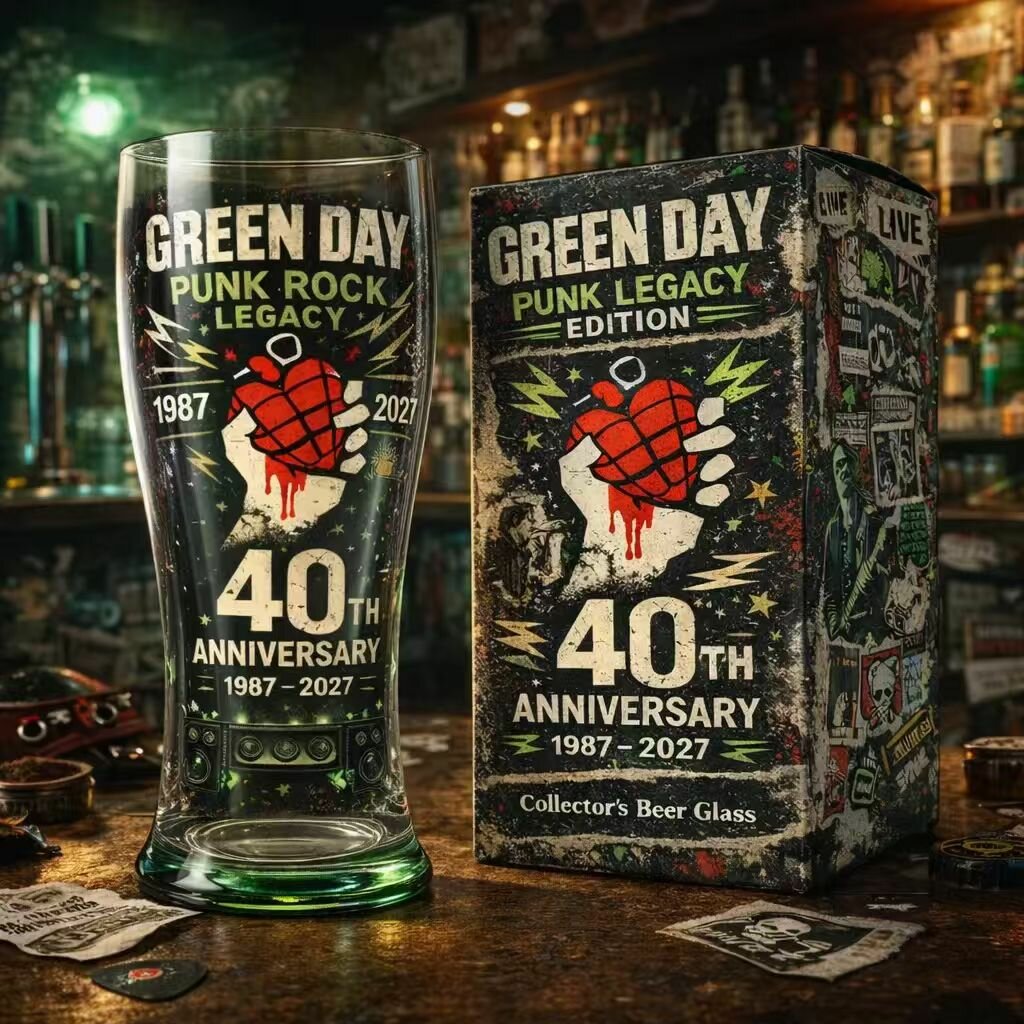 Пивной бокал Green Day, Пинтовый пивной бокал, Цветное стекло