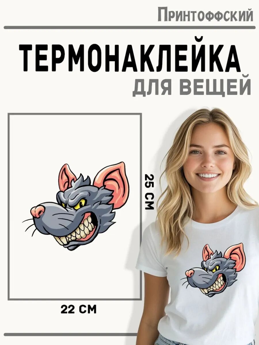 Термонаклейка для одежды и аксессуаров DTF-печать Крыса — фото 1