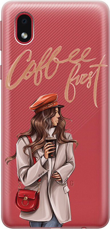 Чехол - накладка Transparent для Samsung Galaxy A01 Core с 3D принтом "Cofee First"