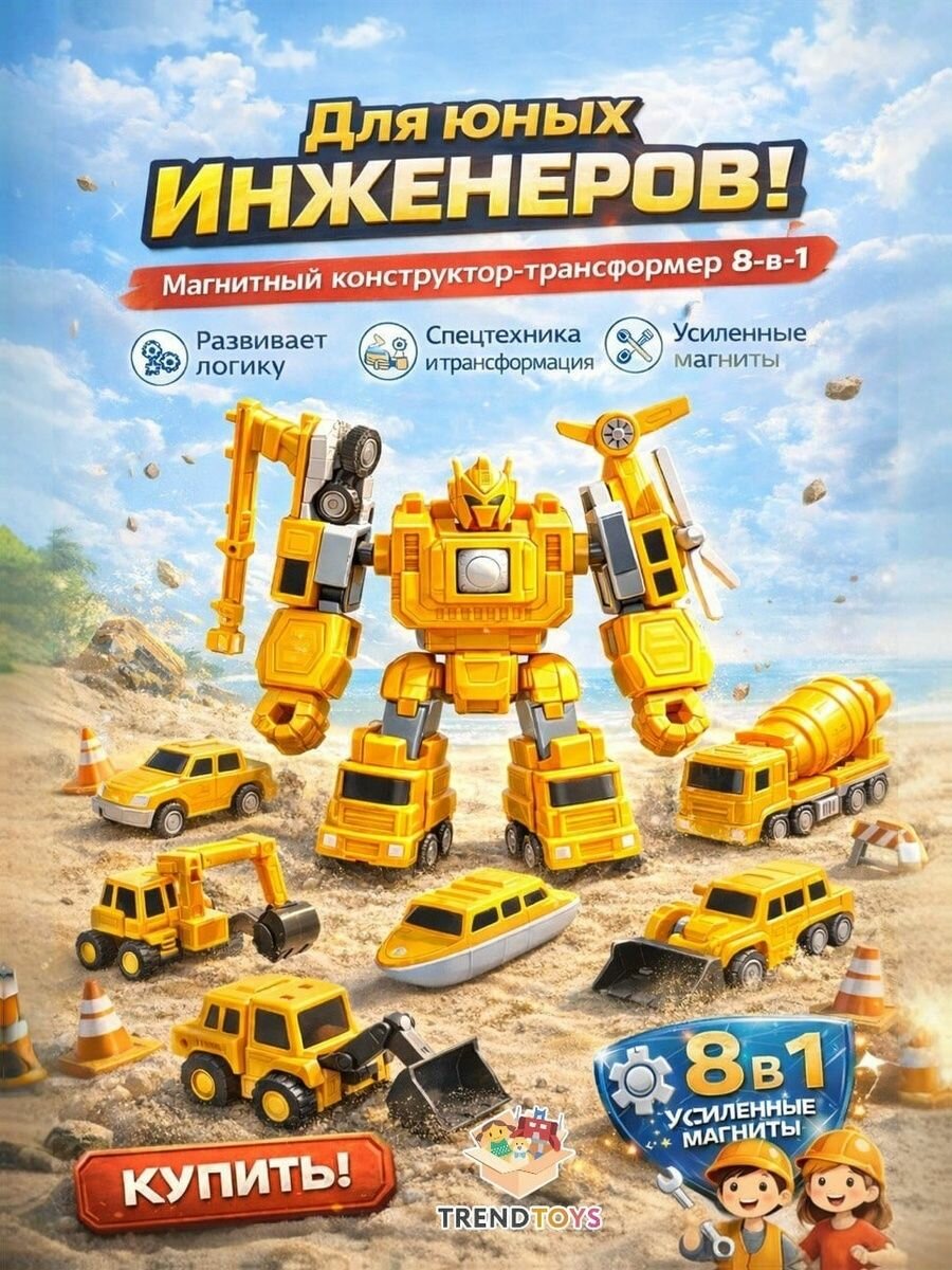 Магнитный конструктор машина трансформер спецтехника. Конструктор робот для мальчика