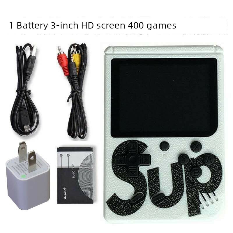 Ретро портативная игровая консоль 3-дюймовый цветной экран, 400+ игр, одиночная игра, белый, 1 батарея, включая