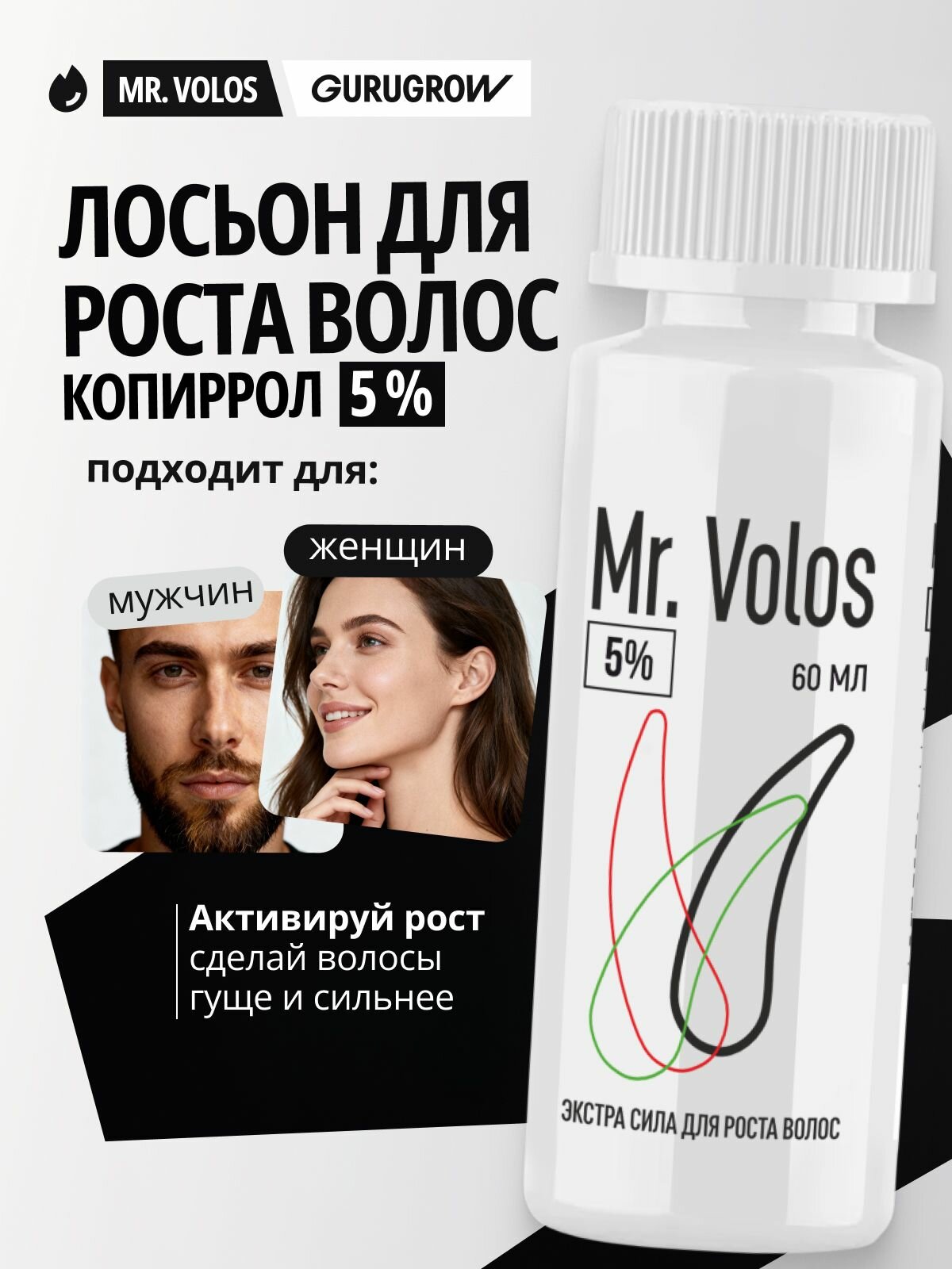 Лосьон для роста волос и бороды, От выпадения 5%,1 флакон