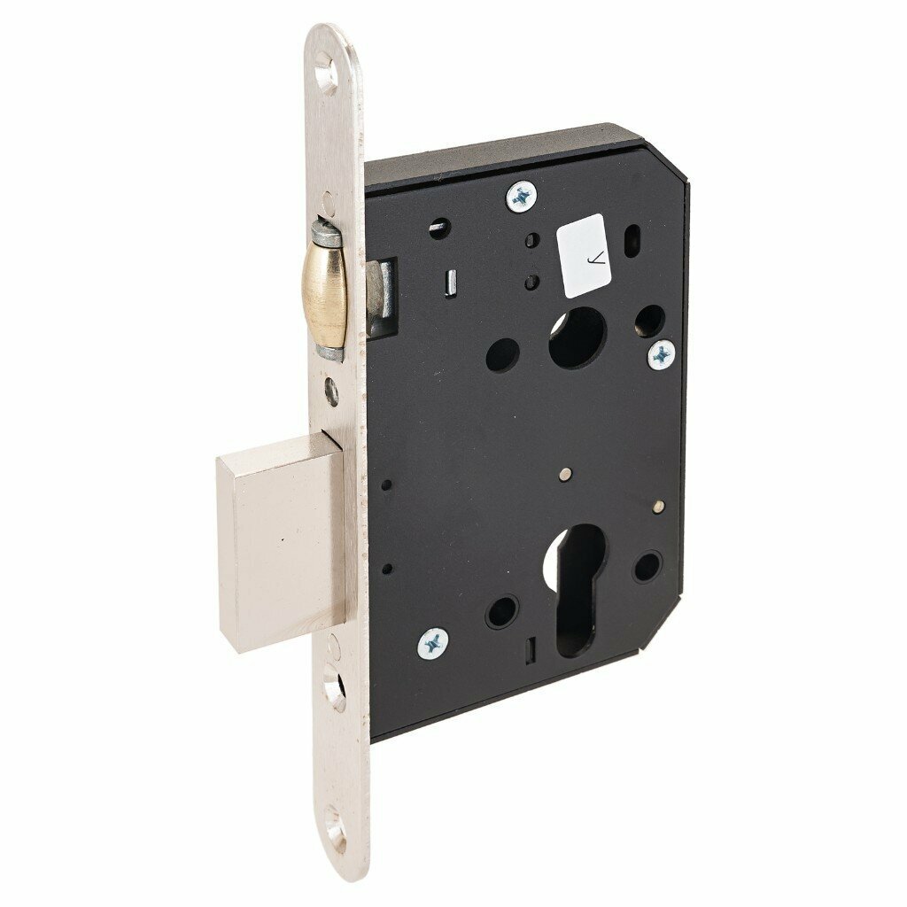 Замок врезной Меттэм ЗВ5 501.0.0, цилиндровый, с роликом, межосевое расстояние 55 мм, серебристый, артикул 2318, Россия