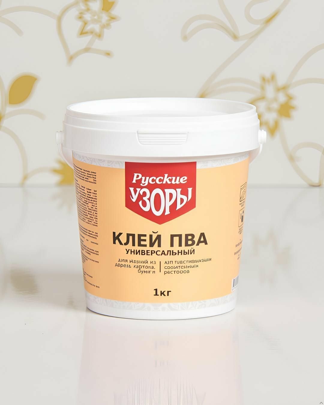 Клей ПВА Русские узоры универсальный 1 кг в ведре для дерева, картона и бумаги, однокомпонентный для внутренних работ