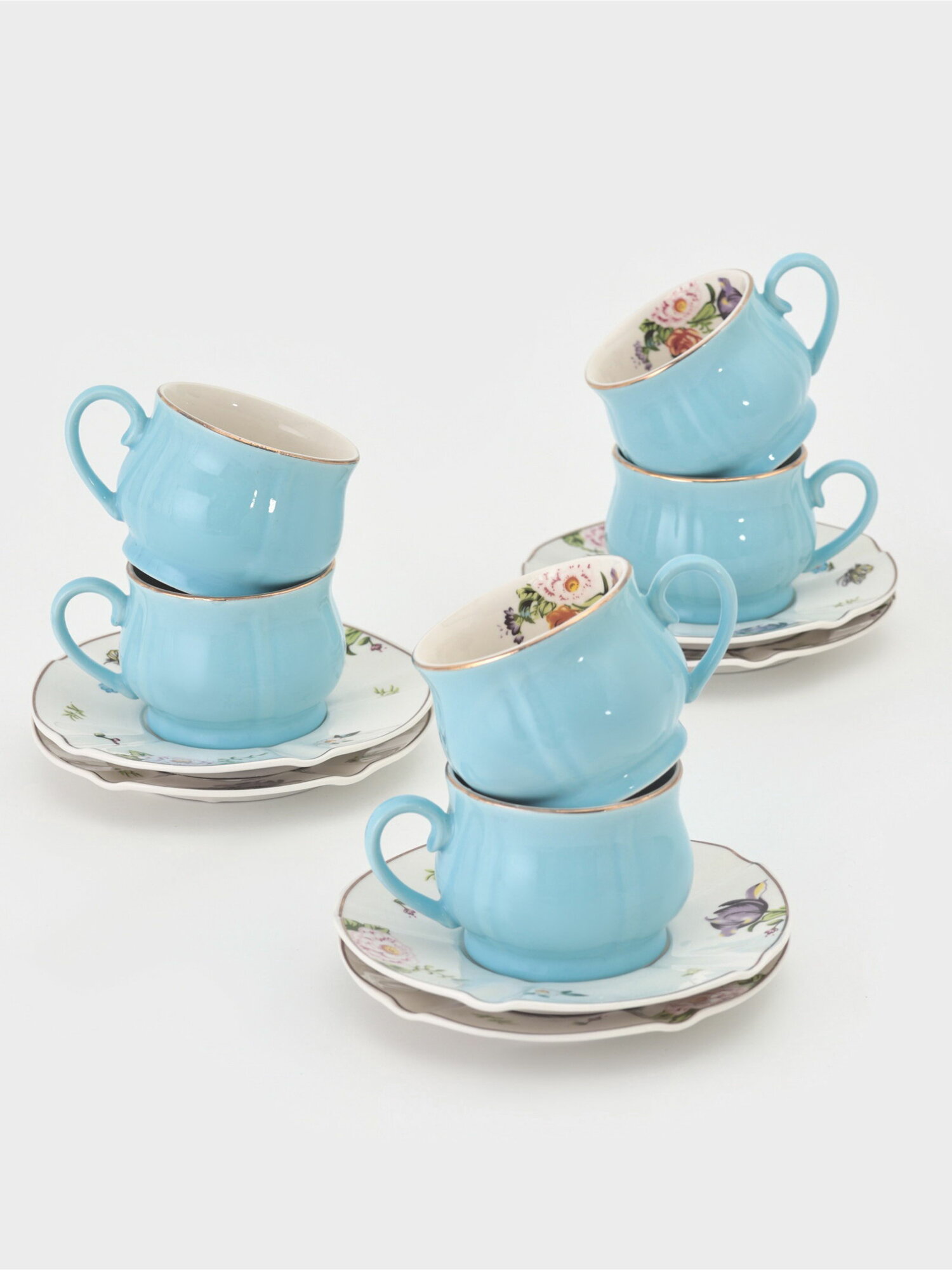 Сервиз кофейный "Сирена", 12 предметов: 6 чашек 100 мл, 6 блюдец d=12 см, керамика, голубой