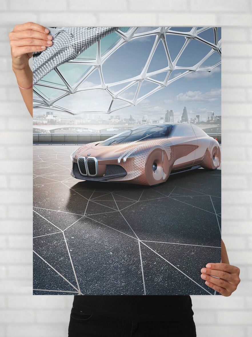 Плакат на стену для интерьера Легенды Авто (БМВ Вижн Некст 100 - BMW Vision Next 100 3) - Постер по машине формата A2 (42x61 см)