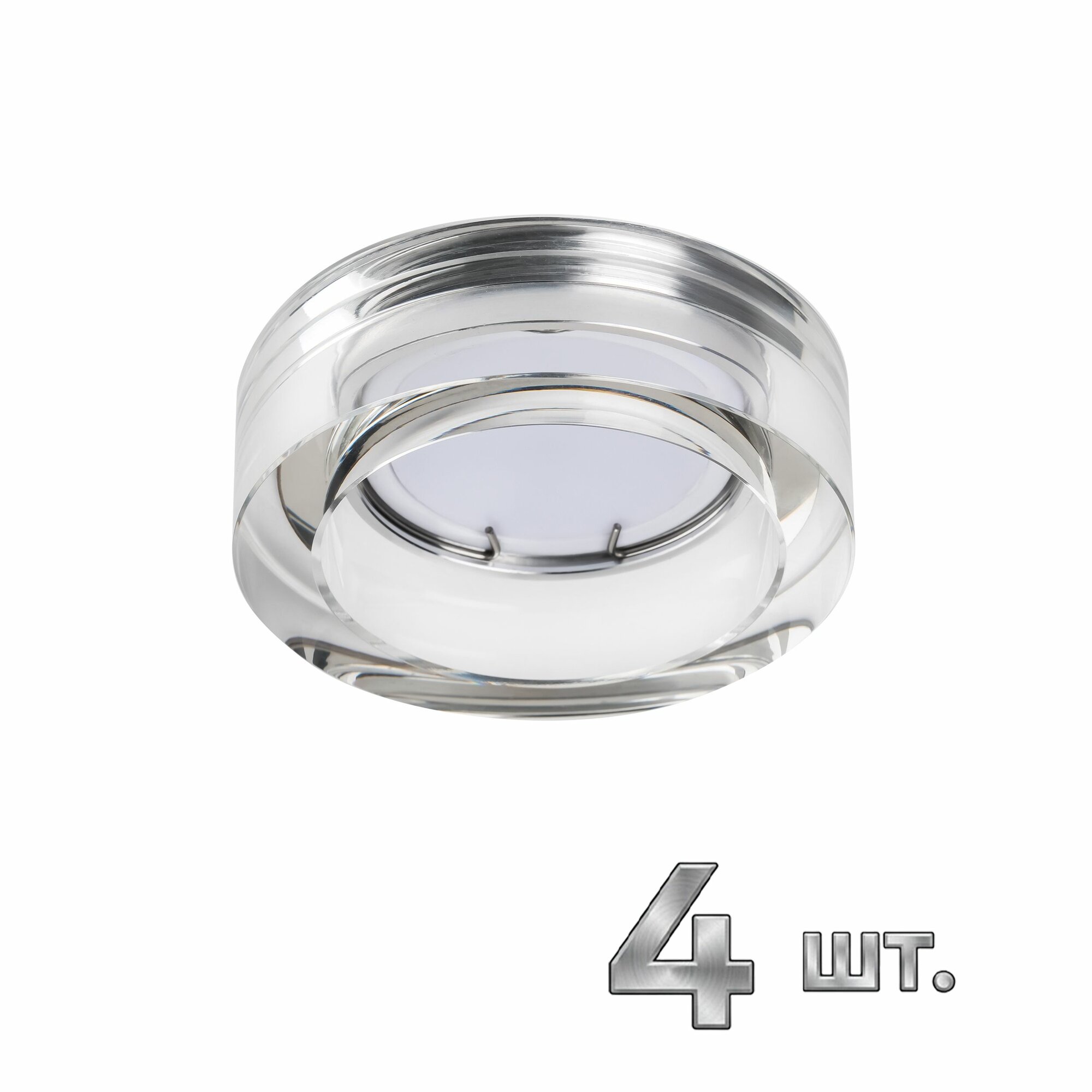 Светильник потолочный стеклянный встраиваемый G5.3 Lightstar LEI MINI 006130, круглый, прозрачный, хром, комплект 4 шт.