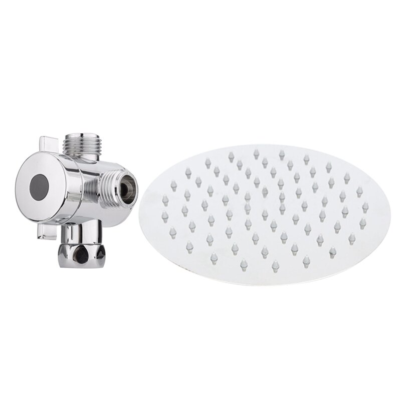 8-дюймовая круглая душевая лейка из нержавеющей стали для ванны с распылителем воды в виде дождя для ванной комнаты с 3-ходовым Т-образным адаптером 1/2 дюйма для туалета, биде, ванны, душевой лейки с кронштейном, распределительным клапаном