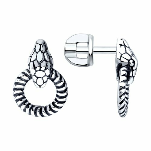 Серьги пусеты, серебро, 925 проба, оксидирование