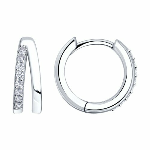 Серьги конго, серебро, 925 проба, родирование, фианит