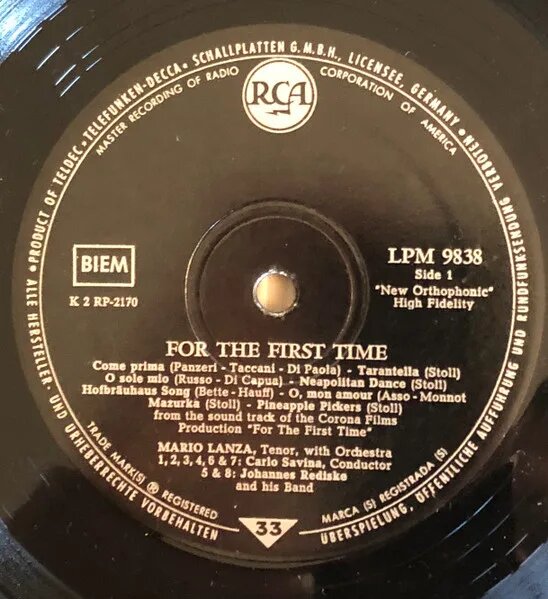 Mario Lanza - For The First Time VG- — фото 1