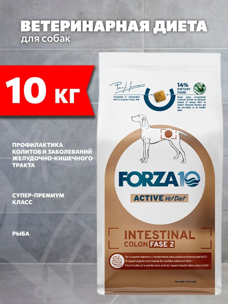 Корм сухой Forza10 Dog Active Vet Diet Intestinal Colon Fase 2 для взрослых собак при заболеваниях ЖКТ, 10 кг