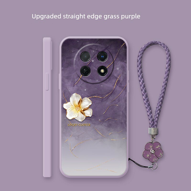 Чехол из жидкой силикона для Huawei Enjoy 9E с узором водяной краски чайной цветы в пурпурном, короткий пурпурный шнур