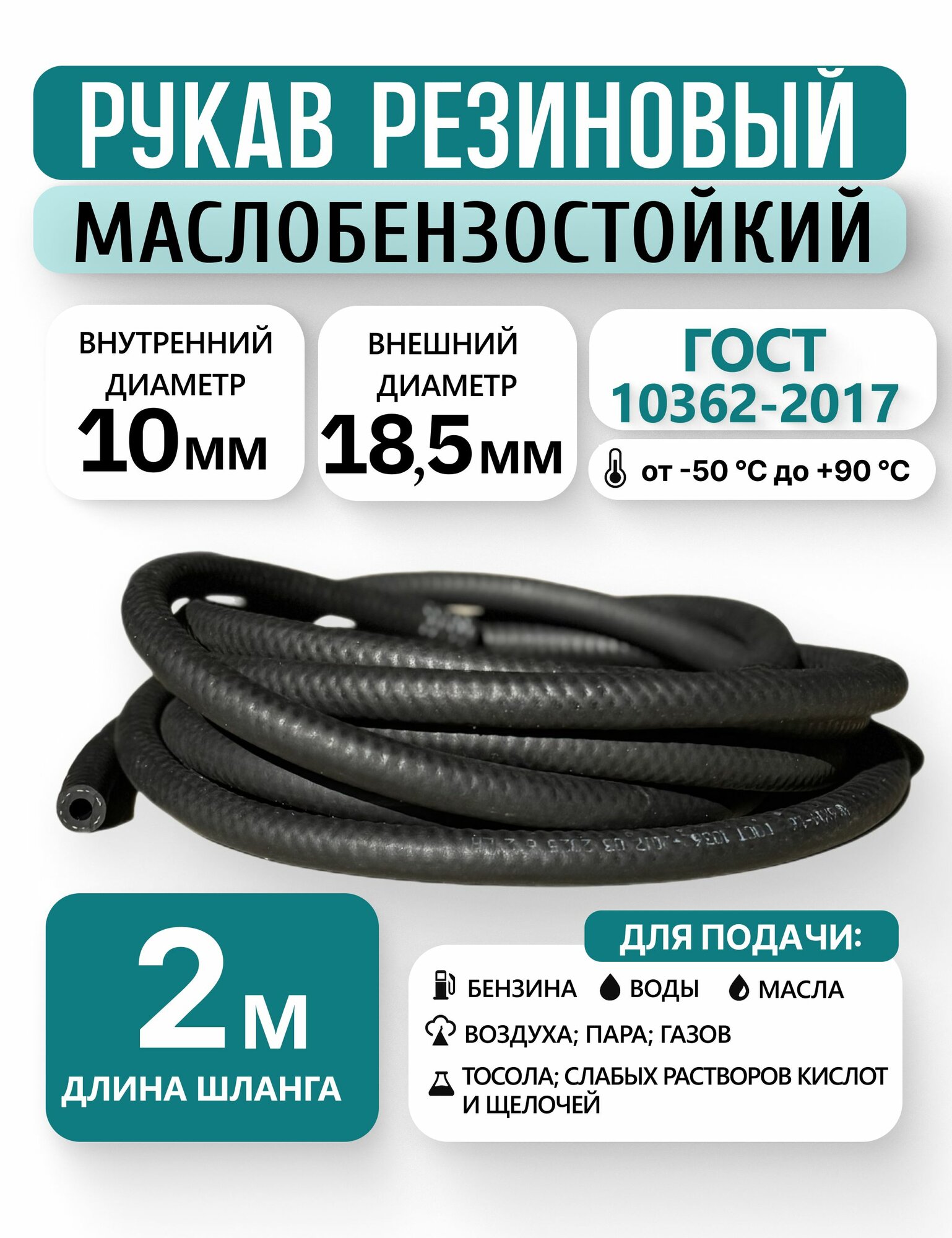 Шланг/рукав топливный 10мм 18,5 мм 2 метра ГОСТ10362-2017 1,6МПа