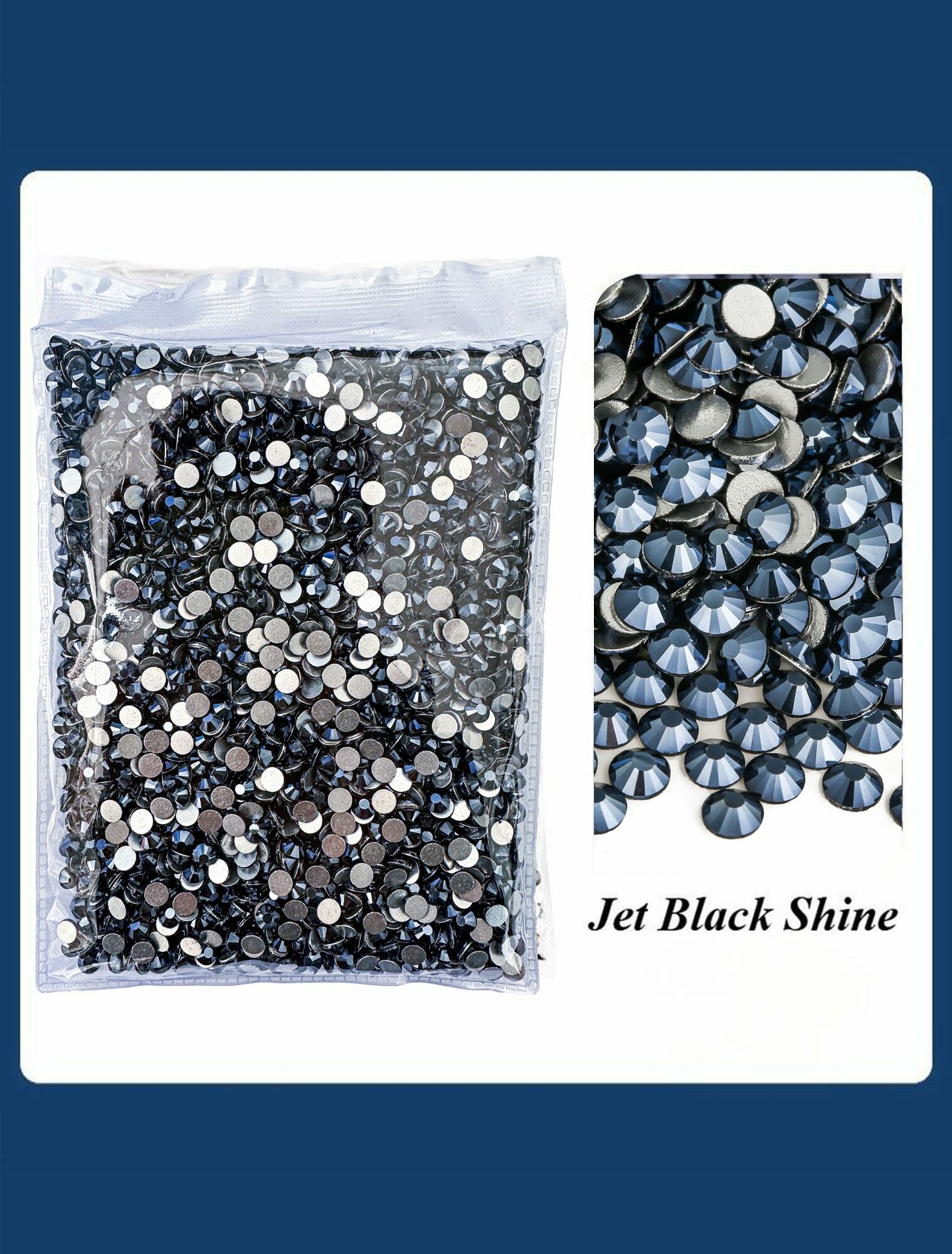 14400 штук Jet Black Shine стразы SS12 Silver Base Высококачественные холодные стразы