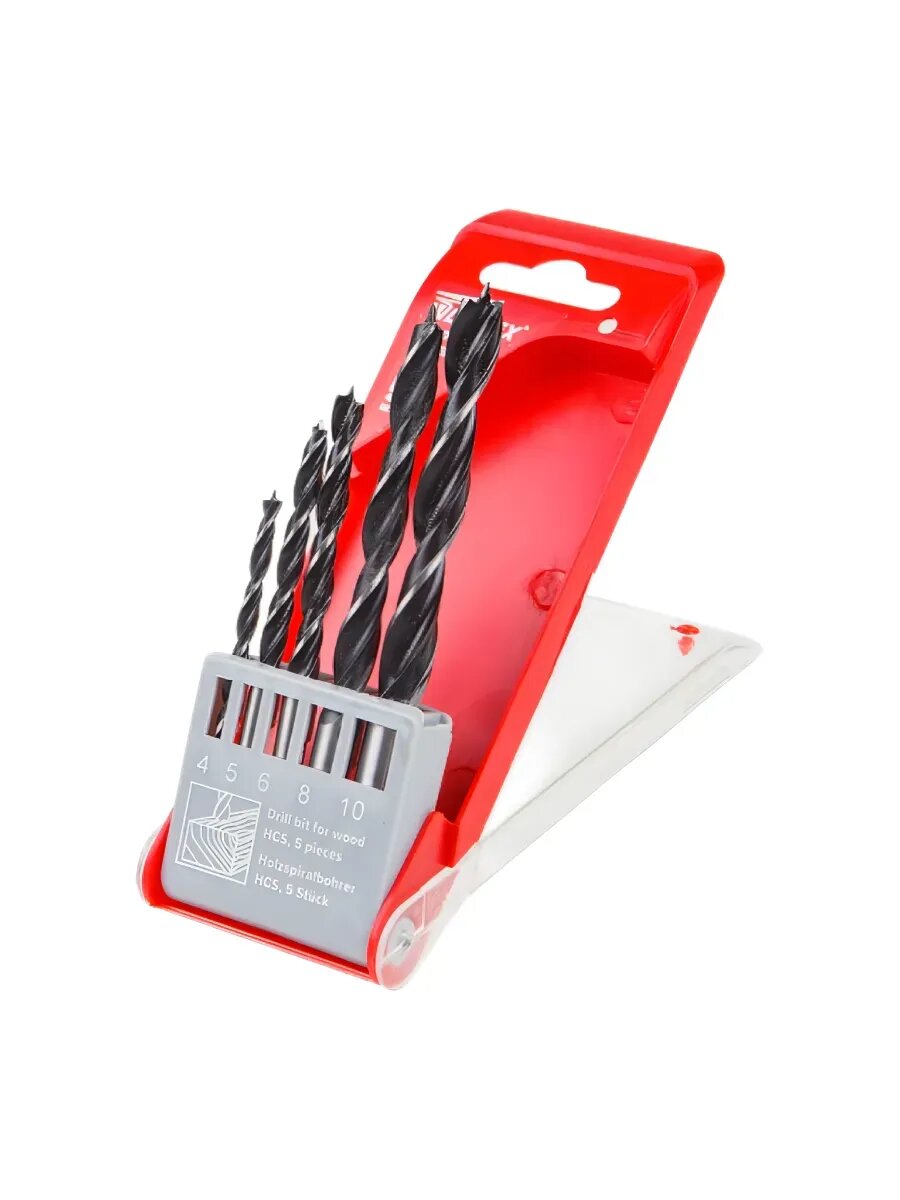 Набор сверл по дереву 4-5-6-8-10 мм, 5 шт