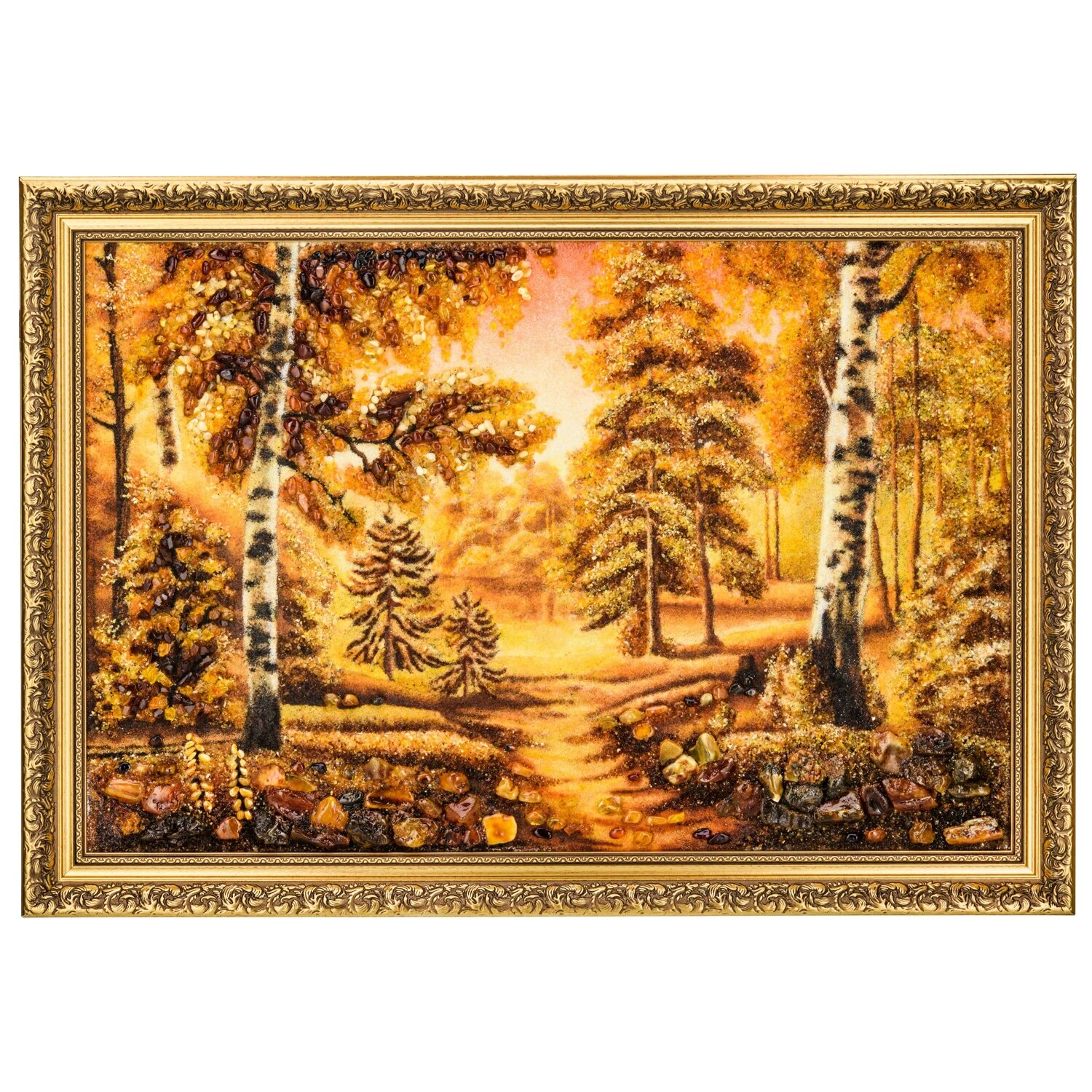 300043-НП Картина янтарная "рассвет В лесу" 60*40 см