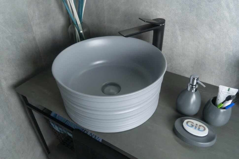 Раковина Gid Gm969 53335 накладная серая матовая 41x41x18