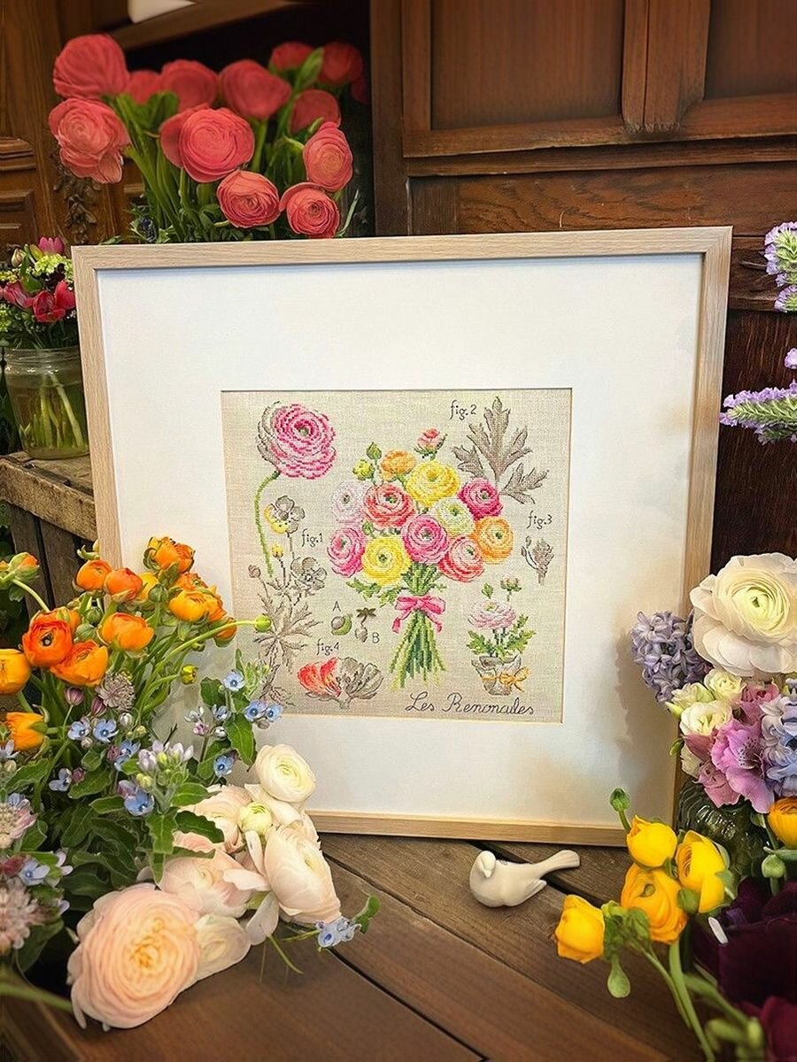 Набор для вышивки Amishop "Западная пион", 14 CT, кремовый, 154x154 стежков, 28 x 28 см