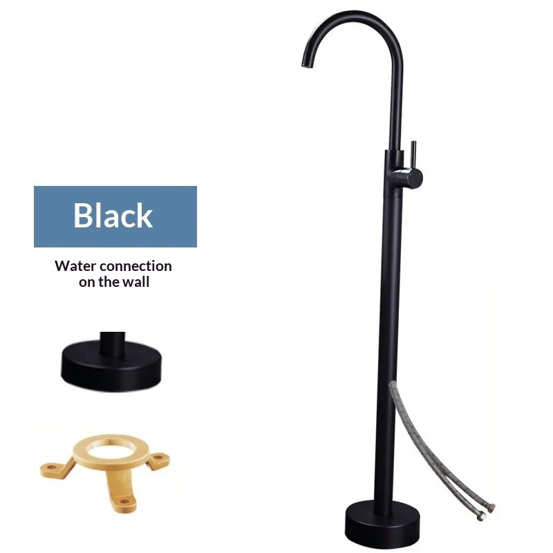 Полнораспоршневый кран для ванной на стойке из цельного меди с душевой колонной, опрыскивателем для цветочных горшков, кран для горячей и холодной воды — Black A2