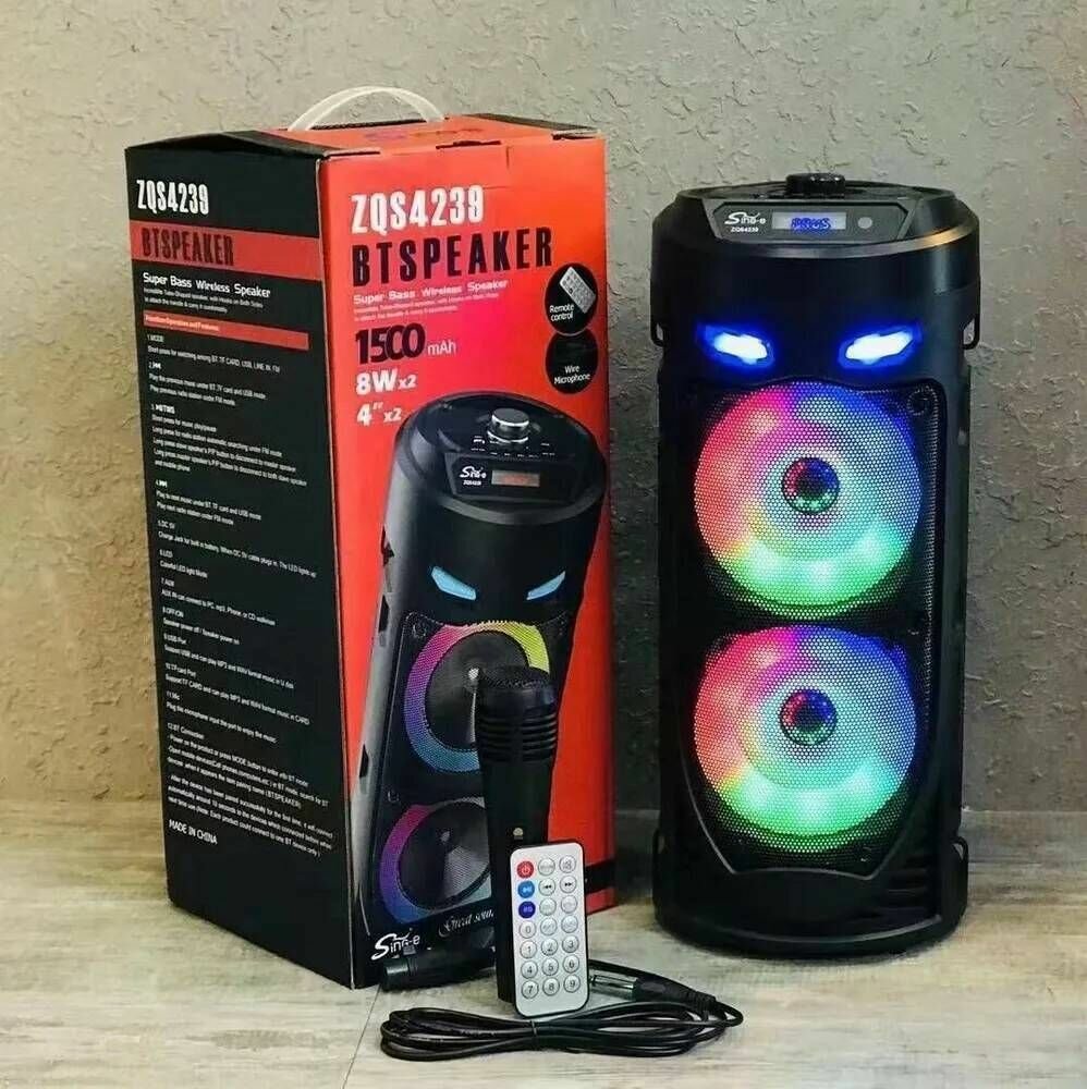 Колонка беспроводная Bluetooth портативная ZQS-4239 с микрофоном для караоке, LED подсветка / Портативная умная музыкальная акустика / Колонка музыкальная караоке / Акустическая система SPEAKER
