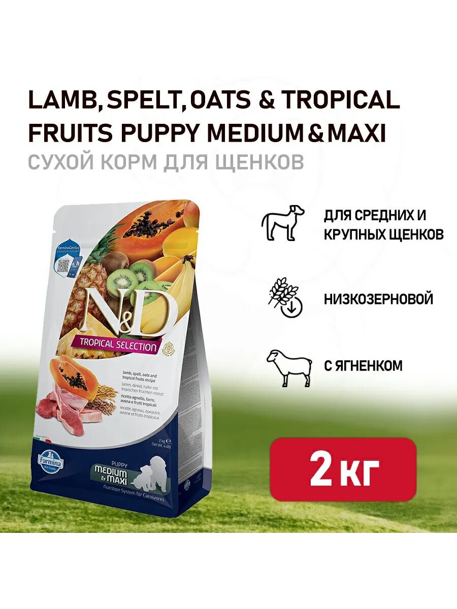 N&D Dog Тропикал Ягненок, тропич. фрукты для щенков 2 кг