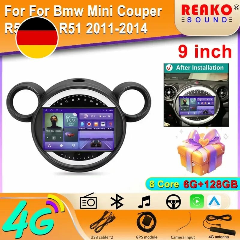 Магнитола для BMW Mini Cooper R56 R60 R51 2011-2014 9 дюймов Android 12 с камерой заднего вида, Wi‑Fi, Bluetooth, 2DIN