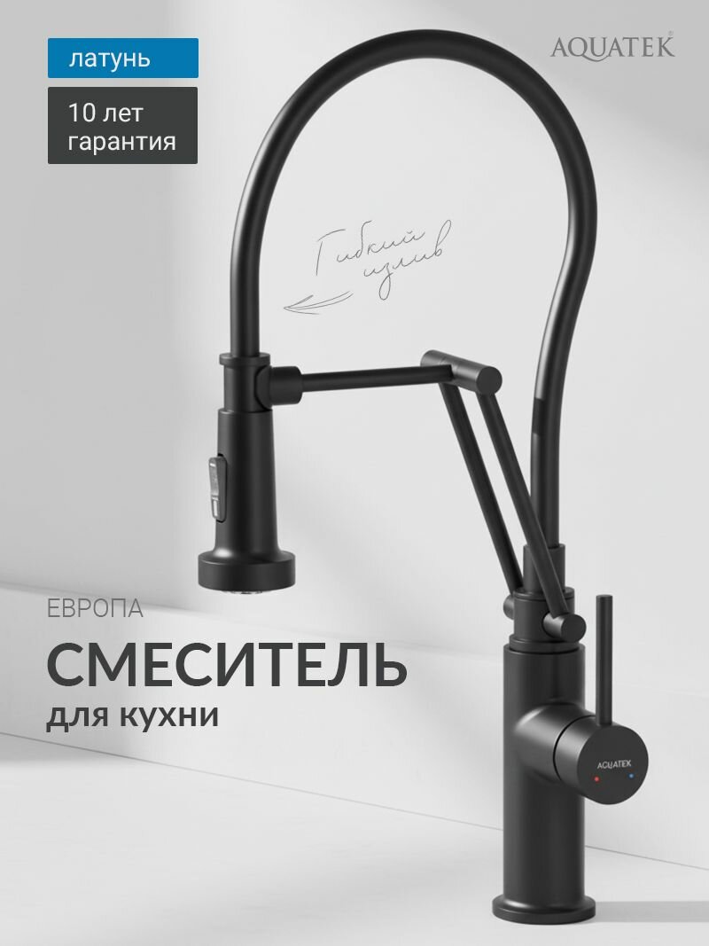 Смеситель для кухни Aquatek Европа AQ1388MB, однорычажное управление, черный