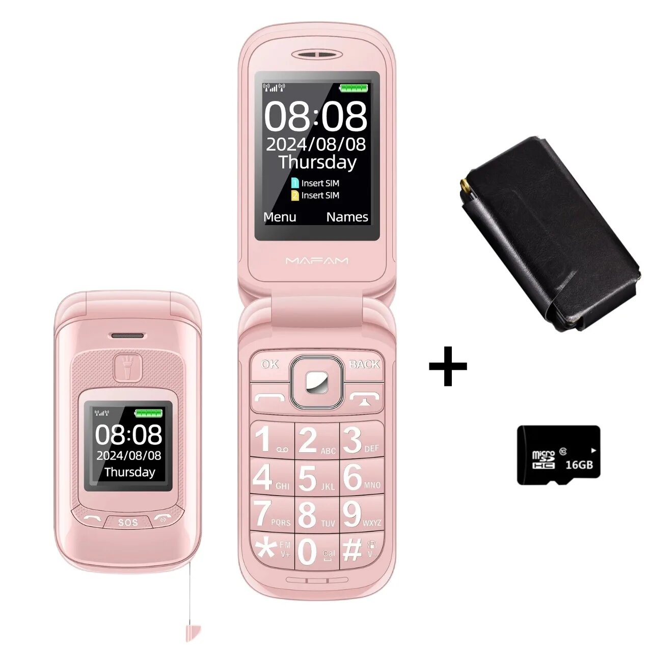 Розовый кнопочный телефон Mafam F899 с двумя SIM, SOS и 16GB