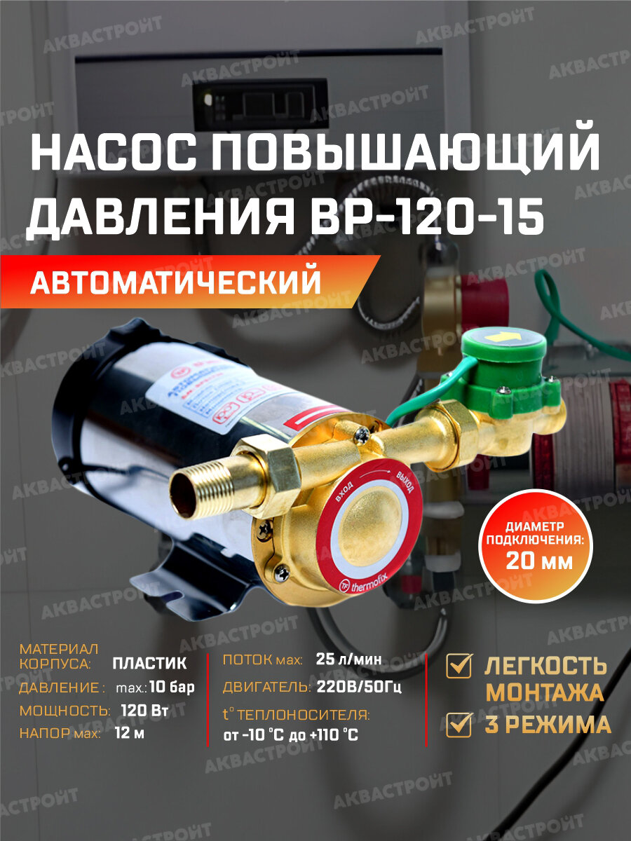 Автоматический насос для повышения давление воды с сухим ротором Thermofix ВР-120-15 (0,12 кВт,25 л/мин напор 15м)/ насос повышающий давление воды
