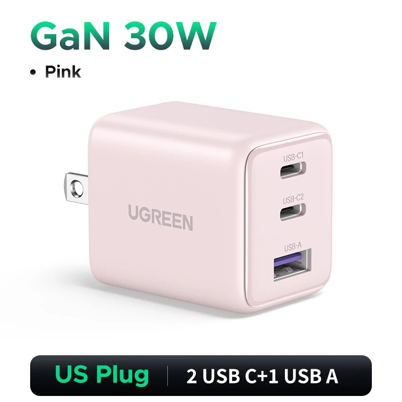 Зарядное устройство UGREEN GaN 30W Pink US Plug