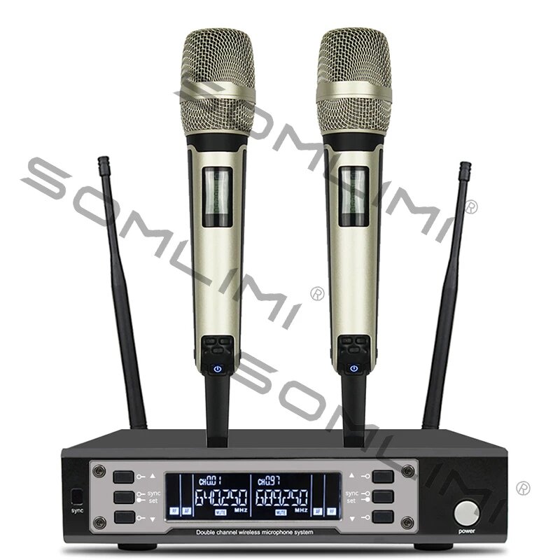 SOMLIMI EW135G4 Двойной золотой беспроводной микрофонный набор для сцен и свадебного развлечения