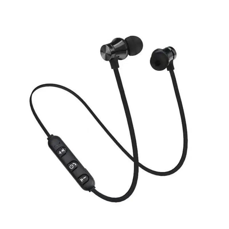Беспроводные наушники Bluetooth с шейным ободком черного цвета для спорта, упаковка в пакет с кабелем и руководством