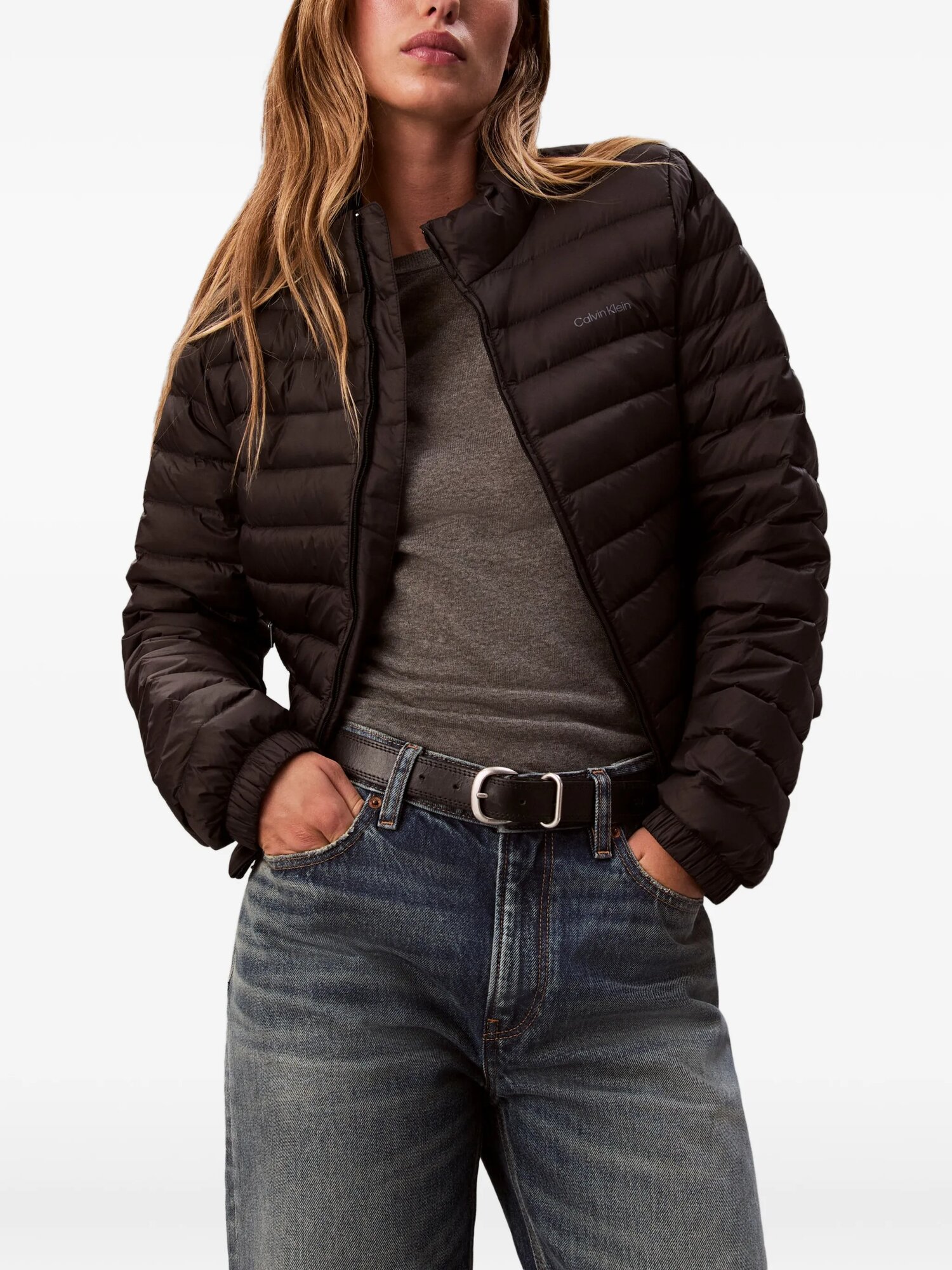 Куртка CALVIN KLEIN Logo-print puffer jacket, размер 36 EU, black/black — фото 1