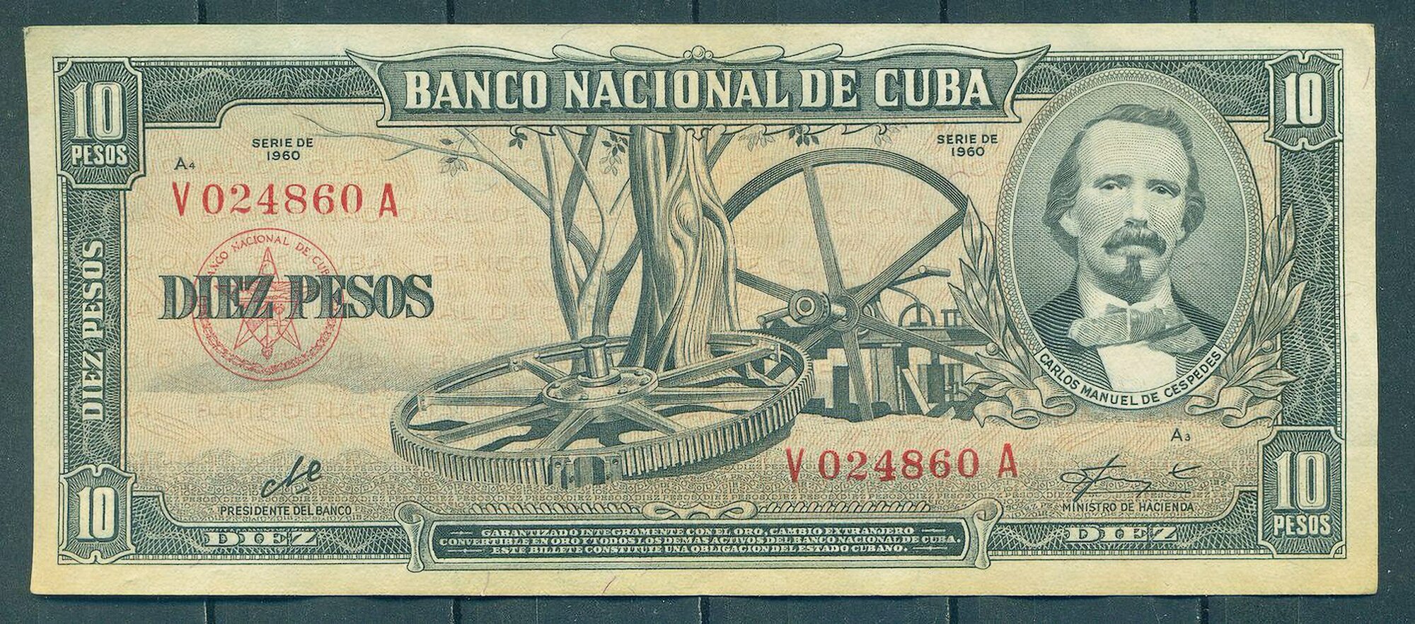 Купюра (бона) Куба 1960г. "DIEZ PESO - подпись Че Гевара" VF